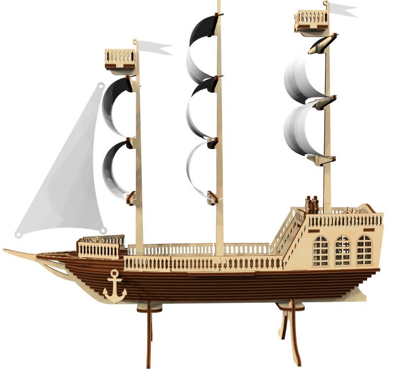 Ship Boat - SVG Laser Cut File, Laser Cut Wooden Sailboat Model Ship 3d ...