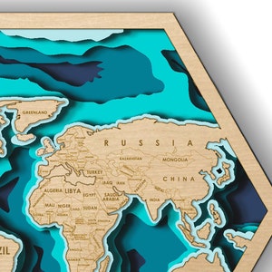 5 Layer Hexagon 3D Map of the World, Multi -layer Panel,laser Cut File ...
