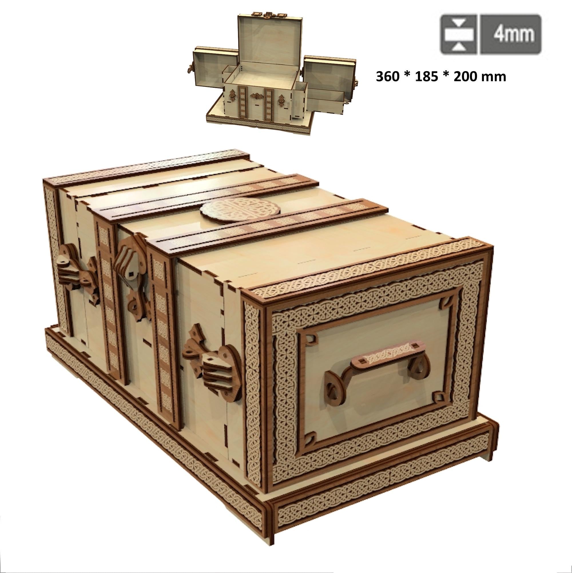 Laser Cut Wooden Secret Compartment Box With Multiple Drawers ...