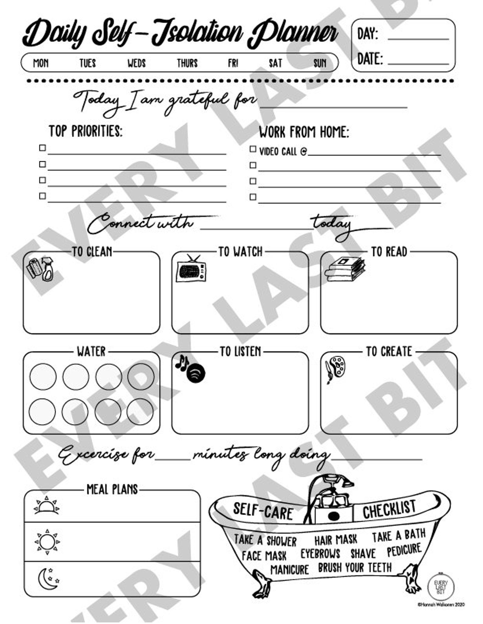 Printable Daily Self-isolation Planner - Etsy
