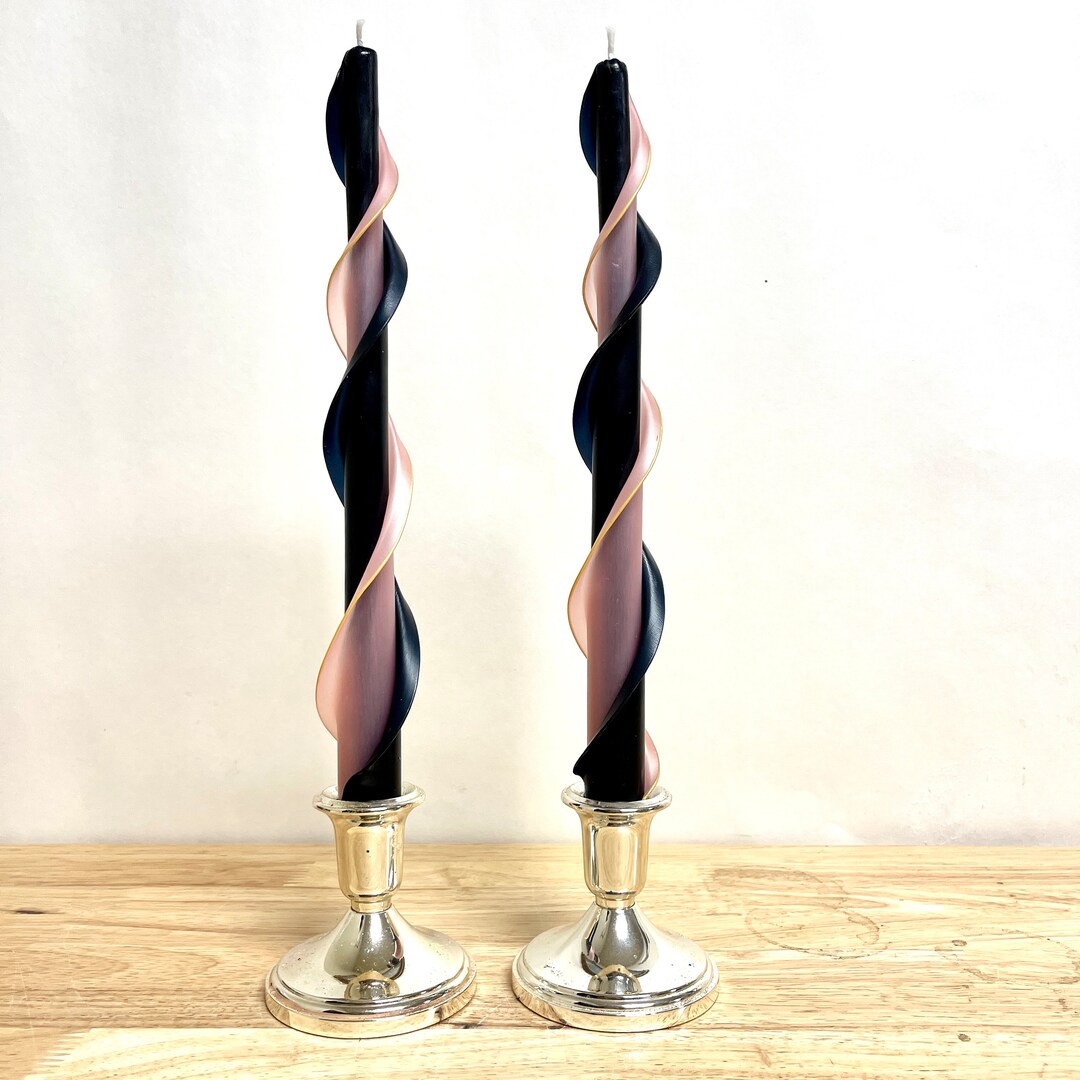 Handmade Double Flare Taper 100% Beeswax 12 Pink and Black. Set of Two ...