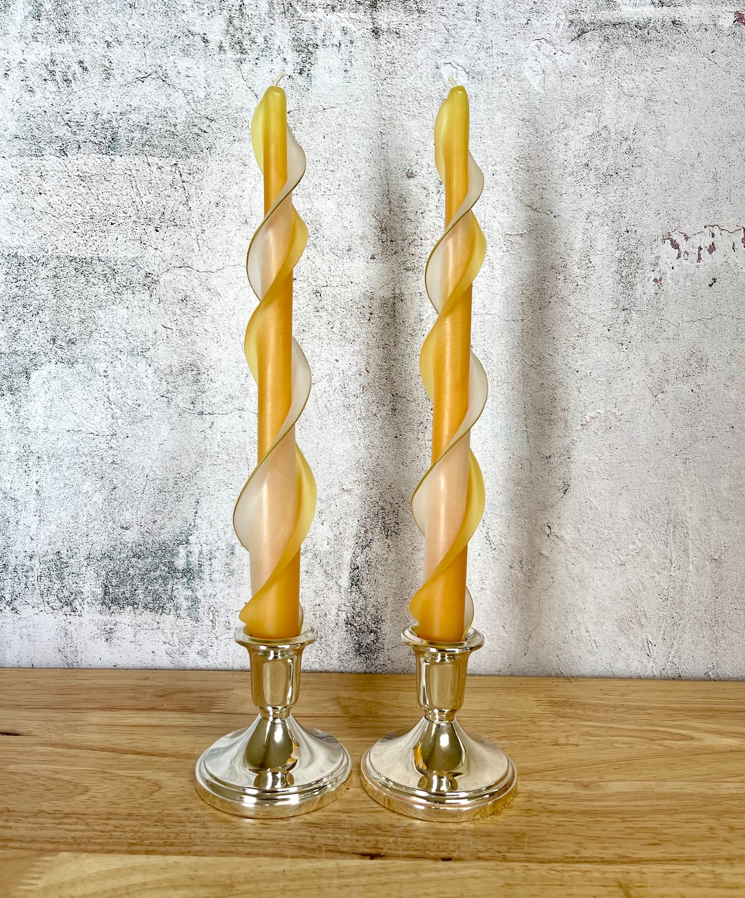Handmade Double Flare Gold and Ivory Taper 100% Beeswax 12. Set of Two ...