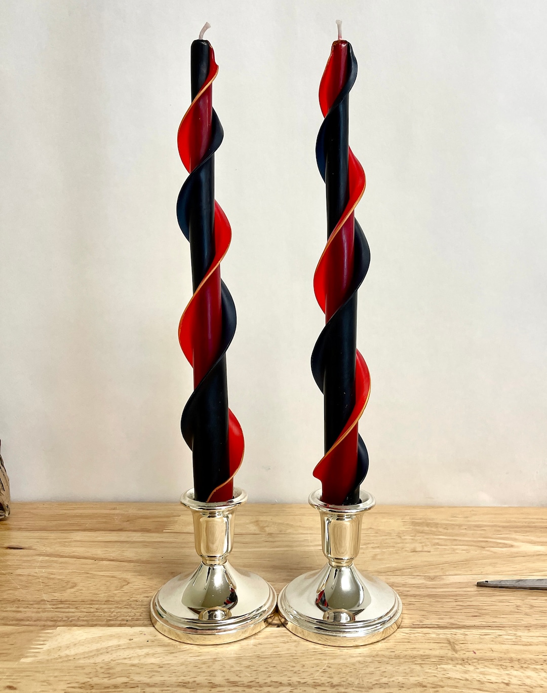 Handmade Red and Black Double Flare Taper 100% Beeswax 12. Set of Two ...