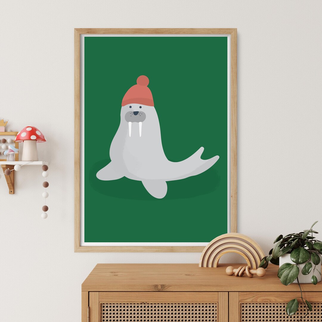 Silly Walrus Cute Quirky Poster Watercolour Painting Nursery Kids Room ...