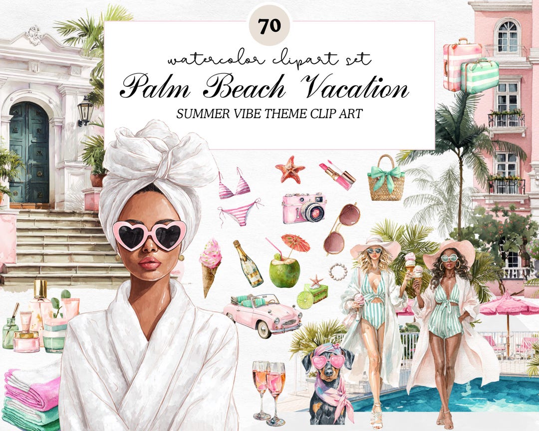 Beach Vacation Clip Art Bundle, Seaside Travel Illustrations, Coastal ...