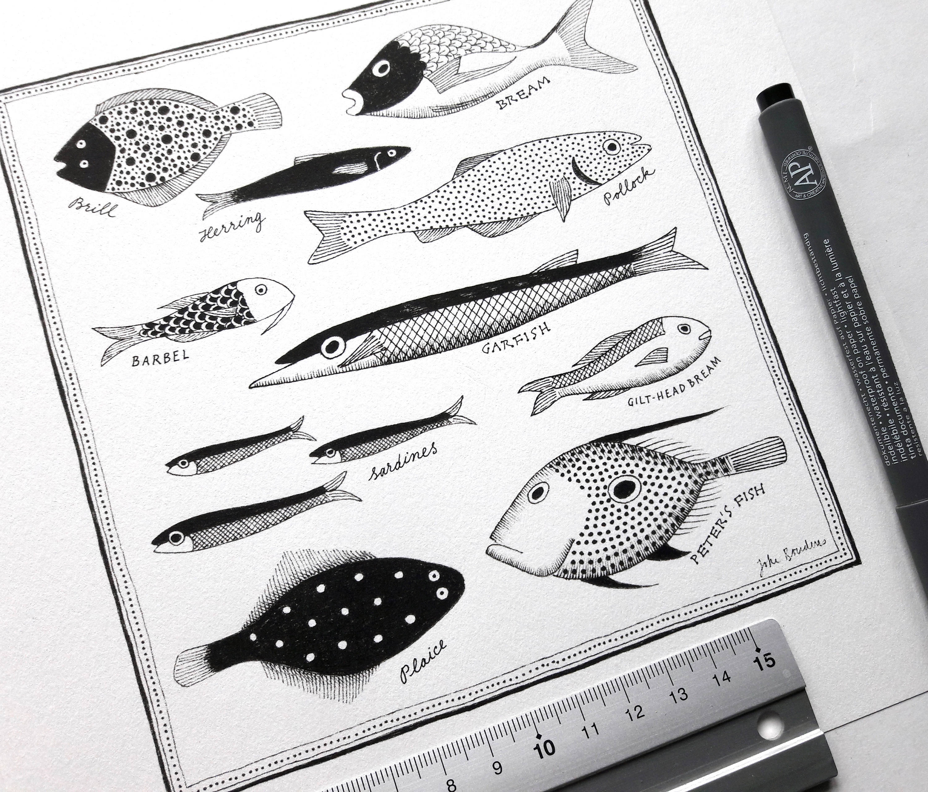 Fish,fishes,aprilfool's,illustration,collection,blackandwhite,drawing ...
