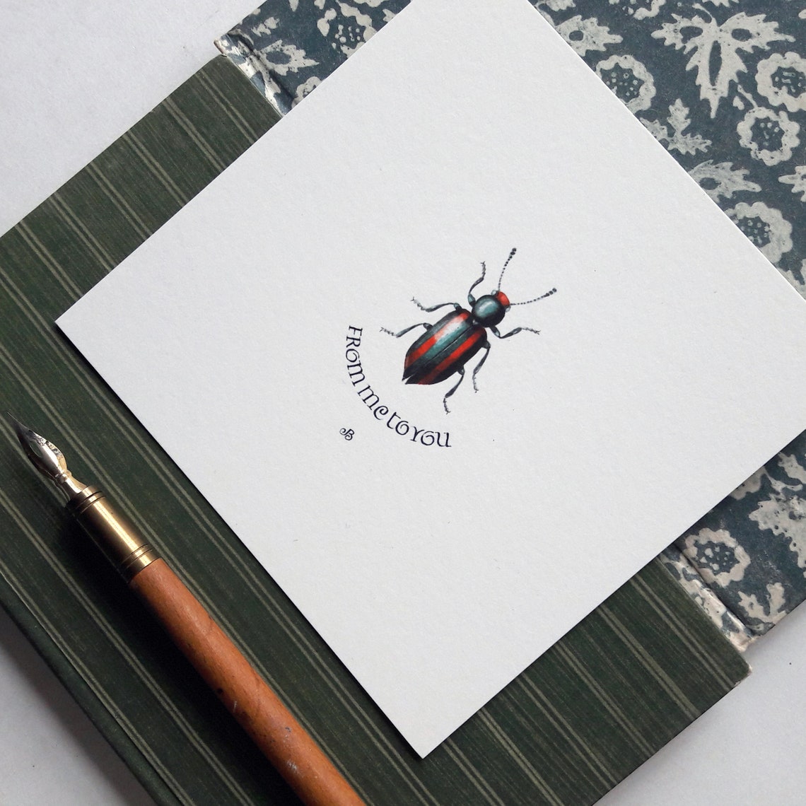 Beetle Print, Painted Beetle, Calligraphy, Green Beetle, Watercolor ...
