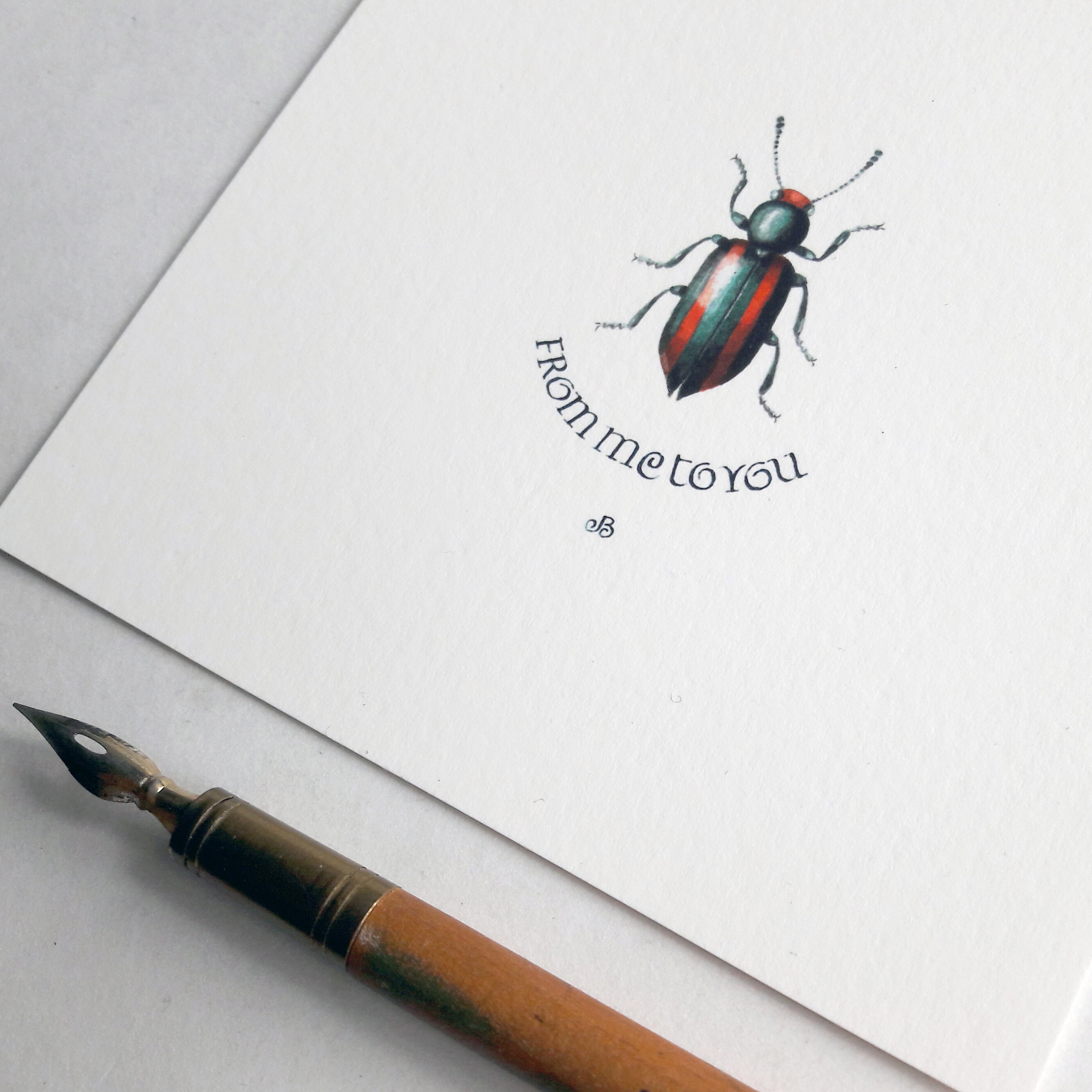 Beetle Print, Painted Beetle, Calligraphy, Green Beetle, Watercolor ...