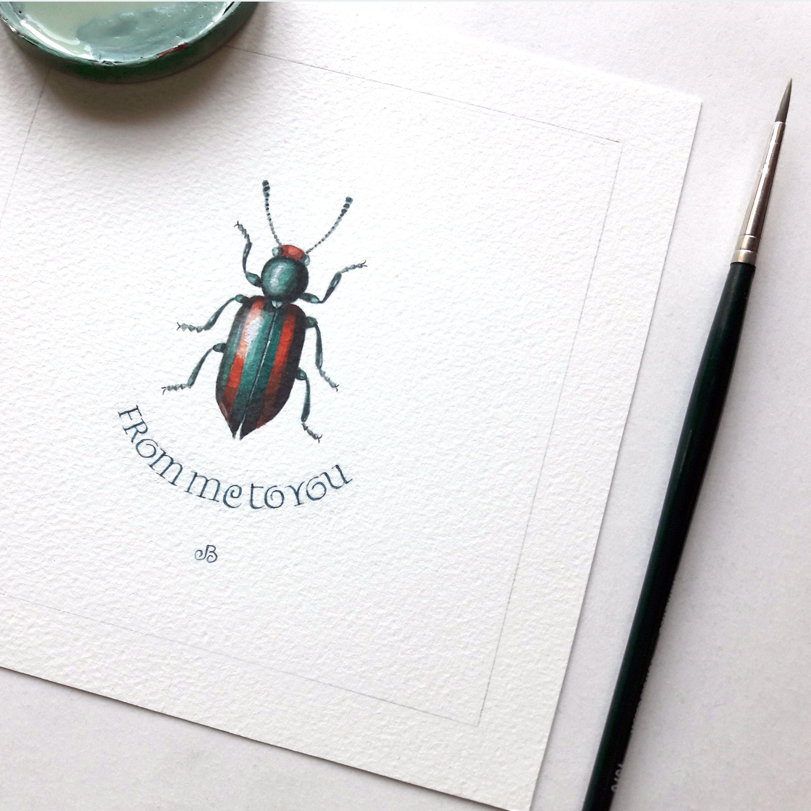 Beetle Print, Painted Beetle, Calligraphy, Green Beetle, Watercolor ...