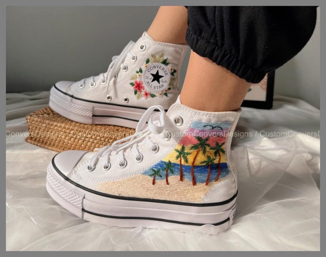 Embroidered Converse/custom Platform Converse/converse High Tops ...