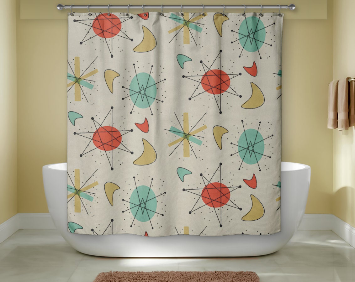 Mid Century Modern Shower Curtain Retro Bath Modern Bath Atomic Era