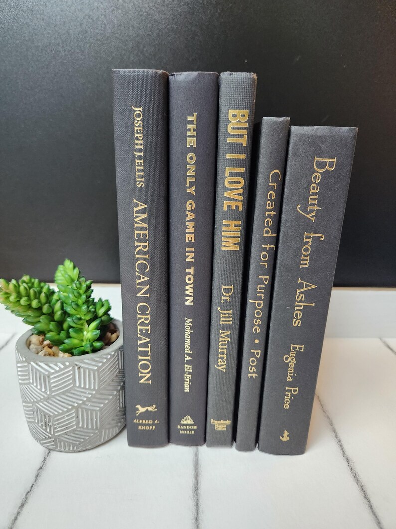 5 Black Books Gold Lettering Bookshelf Bundle | Instant Library House ...