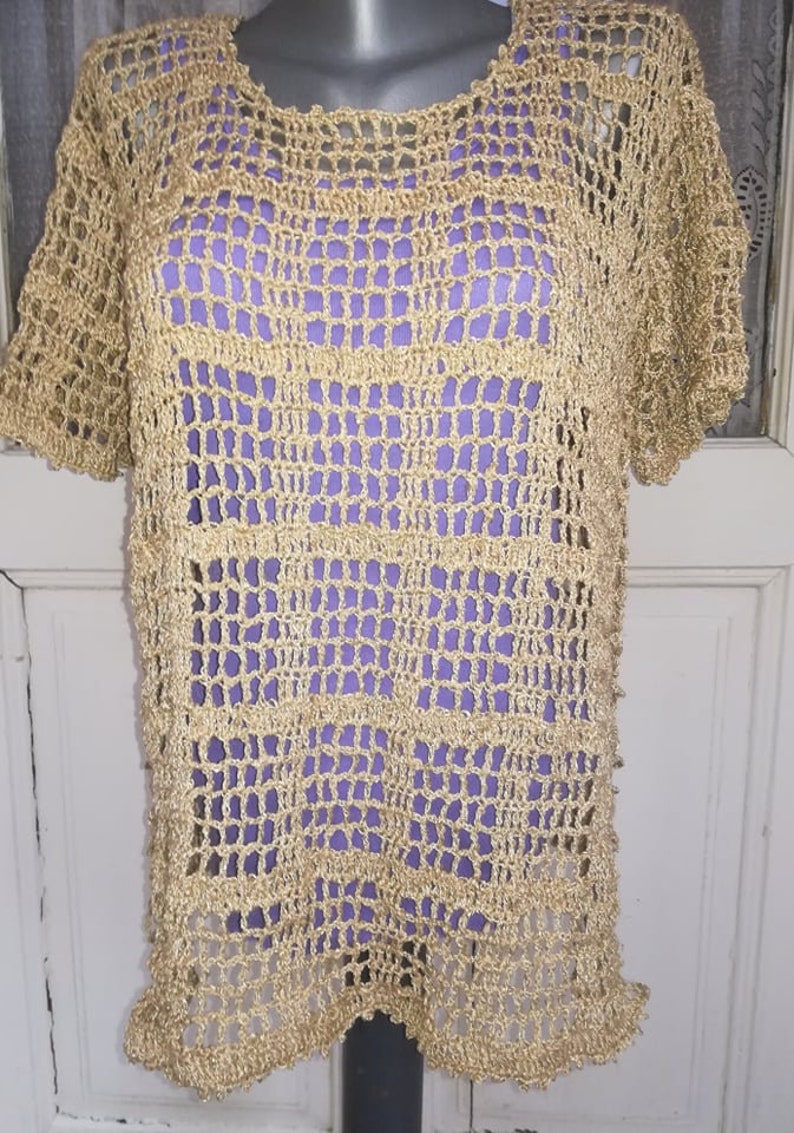 Beige Crochet Summer Blouse/old Gold Color Tunic/short Sleeves Women ...