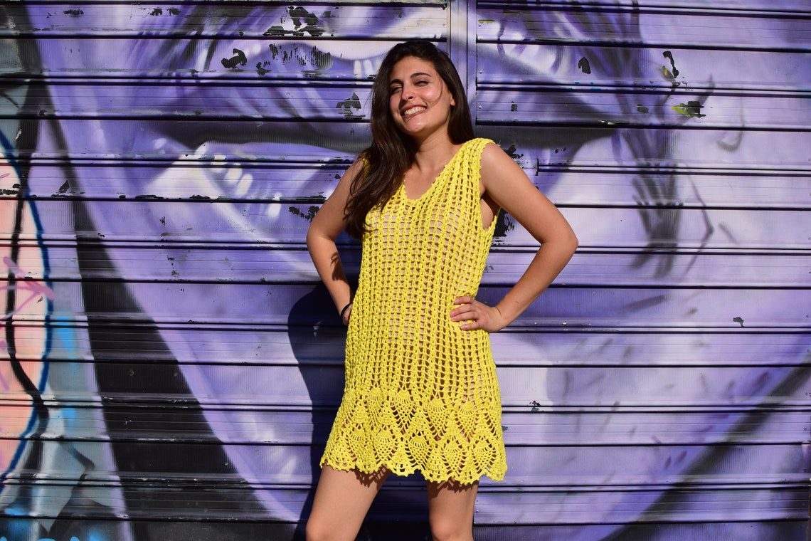 Crochet Tunic/ Yellow Tunic/summer Dress/cotton Dress/women Dress/beach ...