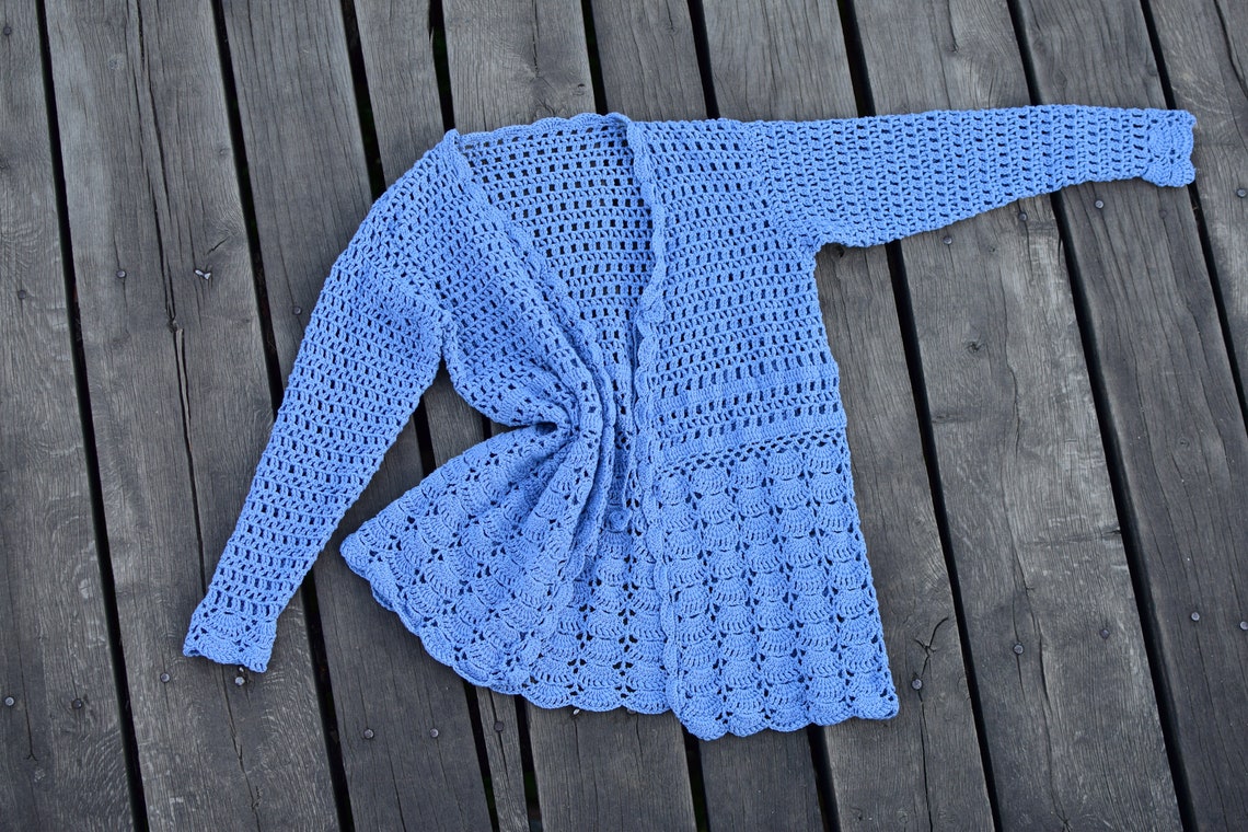Crochet Blue Long Sleeves Cardigan/light Blue Women Sweater/open Front ...