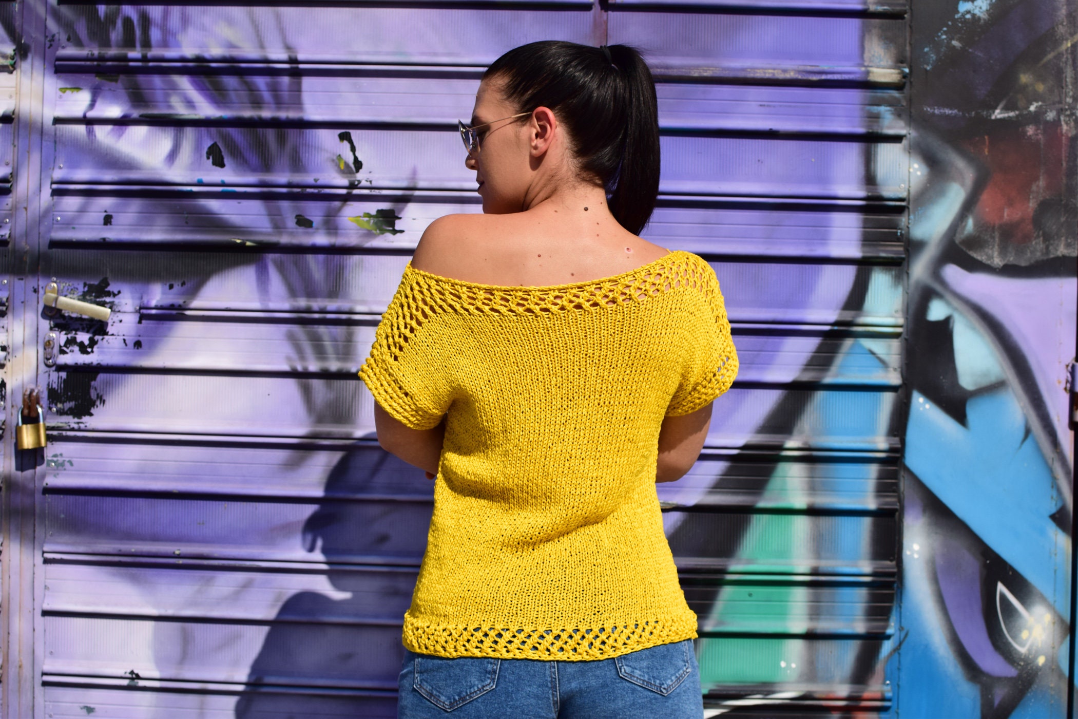 Knitted Summer Blouse/yellow Vest/hand Knitted Top/lace Top/ Cotton ...