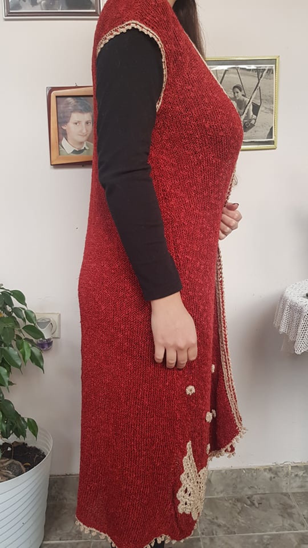 Long Red Women Vest/hand Knitt Cardigan/butterfly Vest/red-gold ...