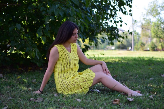 Crochet Tunic/ Yellow Tunic/summer Dress/cotton Dress/women | Etsy