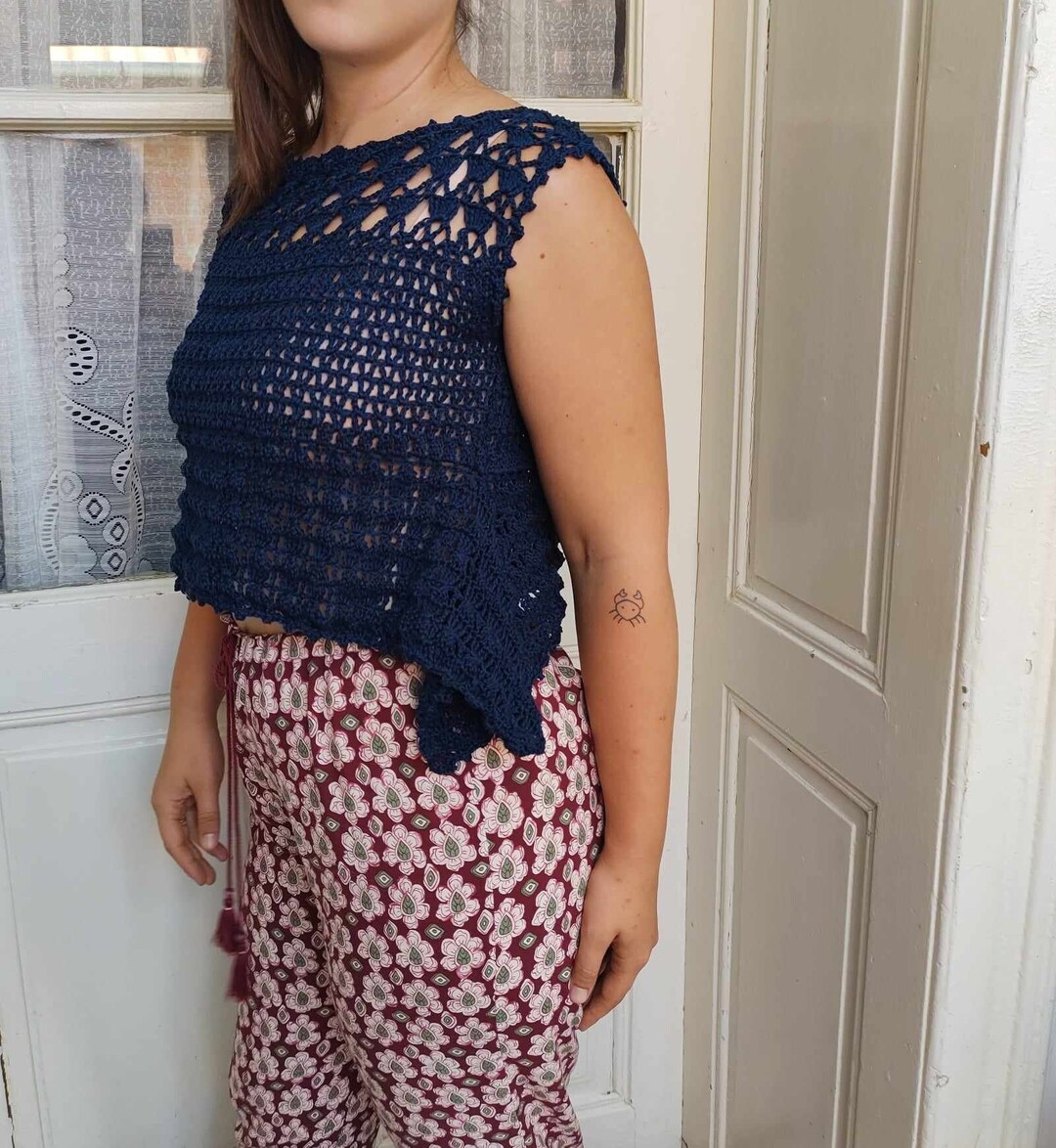 Sleveless Top/crochet Blouse/women Top/blue Hand Crochet Top/lace Top ...