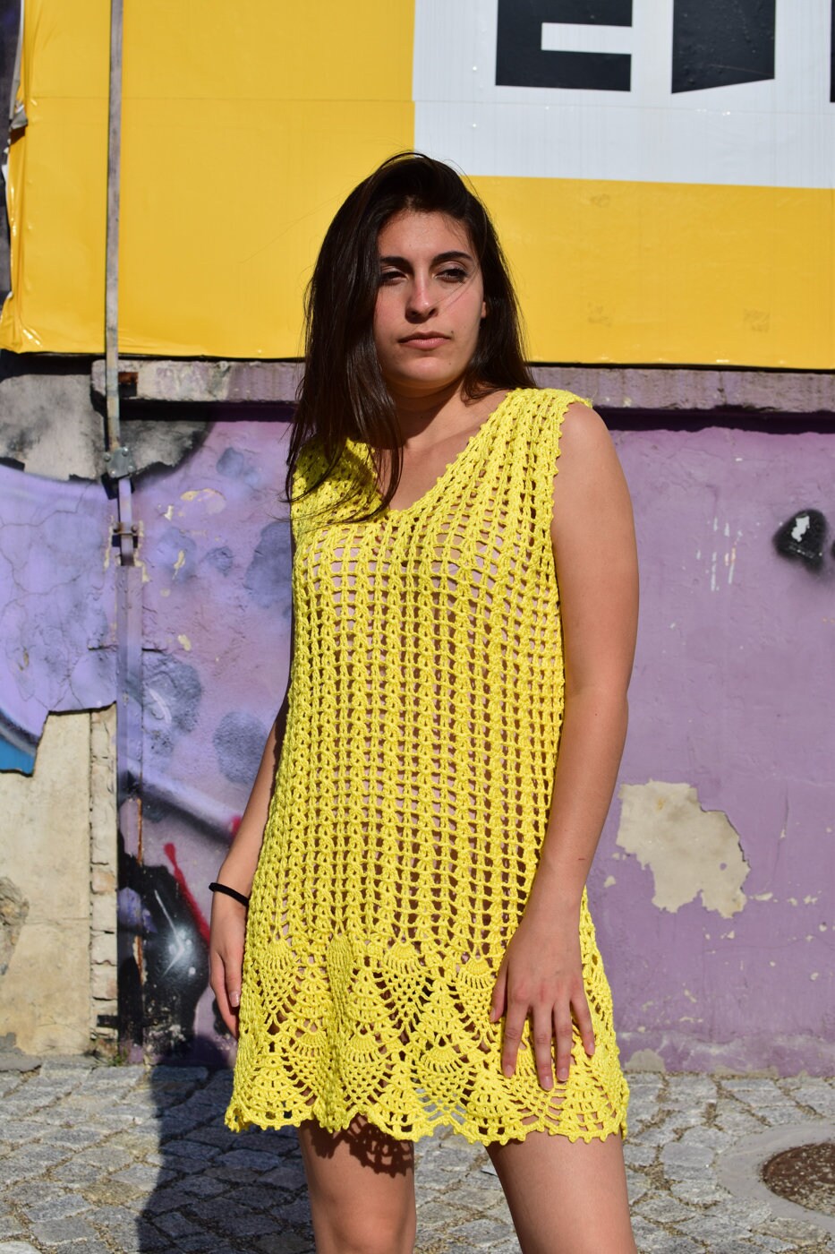 Crochet Tunic/ Yellow Tunic/summer Dress/cotton Dress/women Dress/beach ...