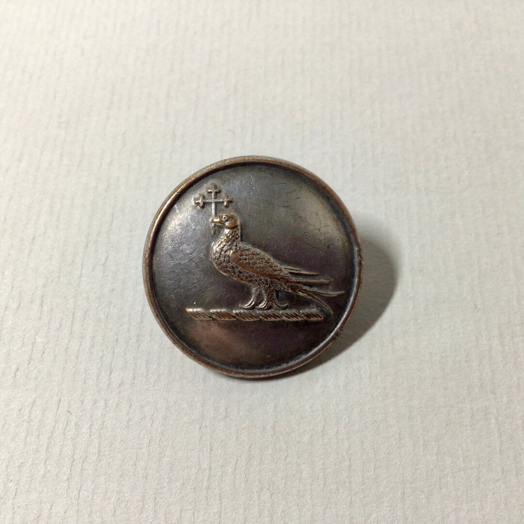 Antique Livery Button, Pigeon, Cross in Beak, Silver Plate on Copper ...