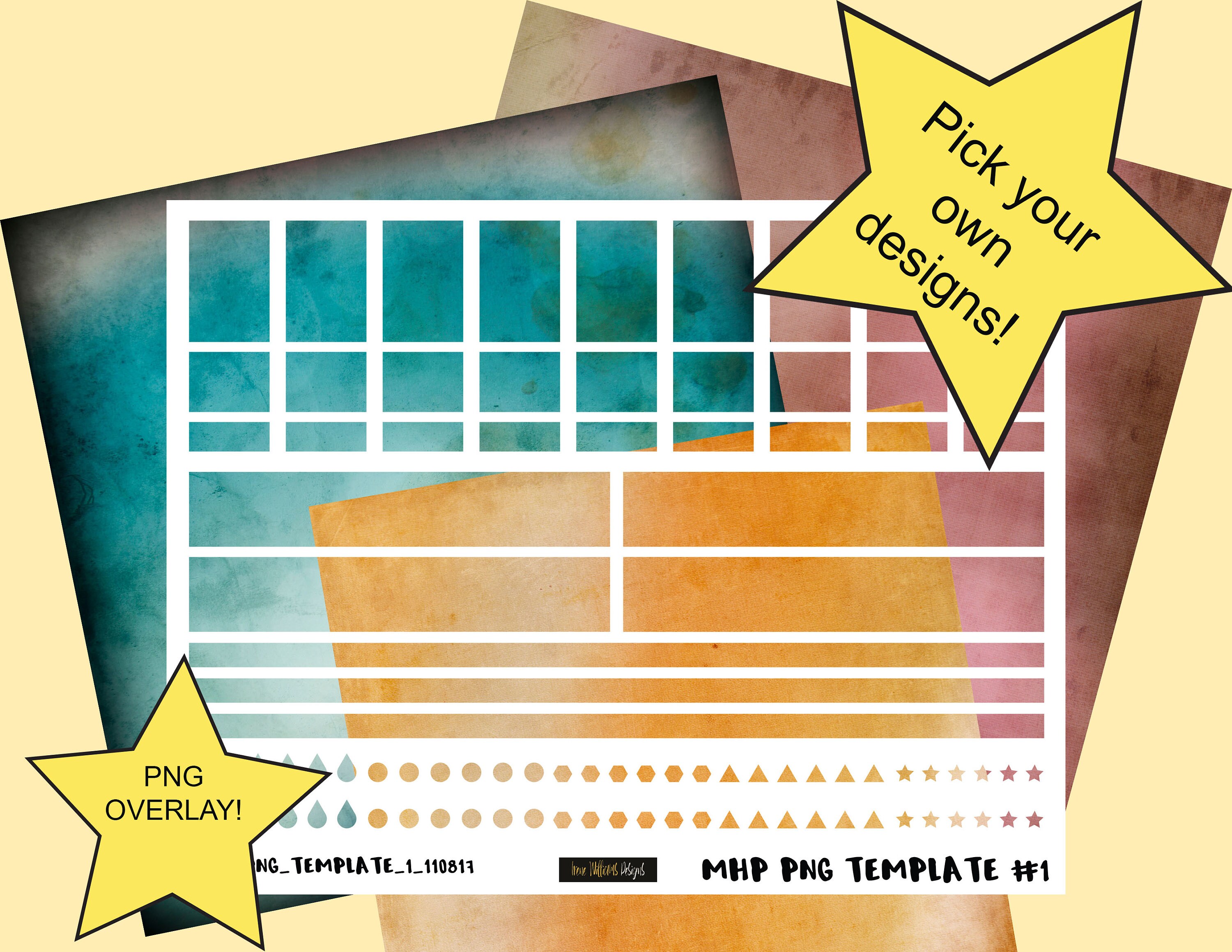 Mini Happy Planner Vertical Spread and PNG Planner Sticker Template for ...