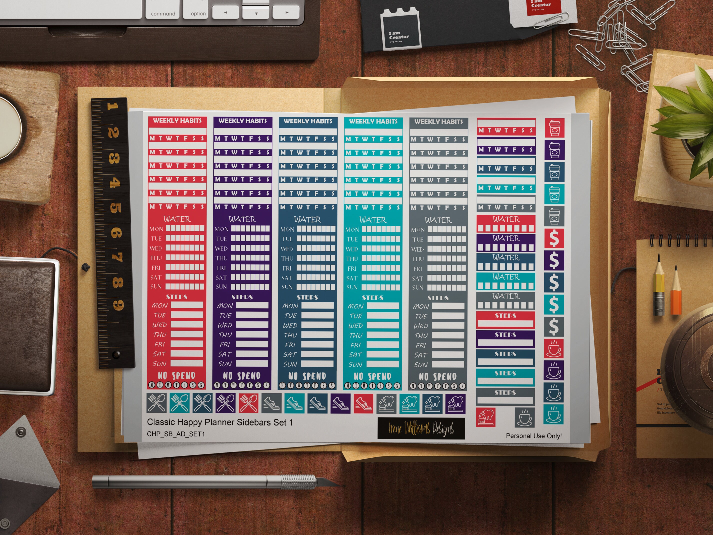 Classic Happy Planner Sidebar, Tracker und Icon Sticker Set 1 nur für ...