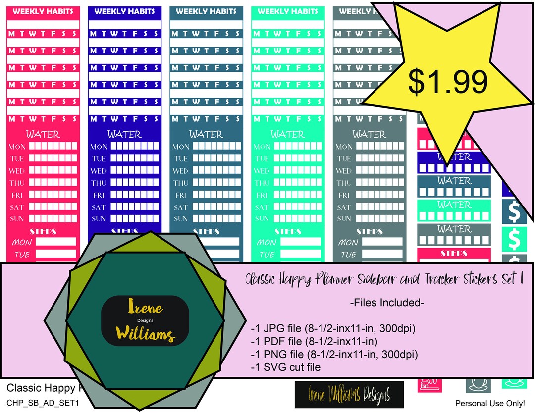 Classic Happy Planner Sidebar Tracker and Icon Stickers Set - Etsy