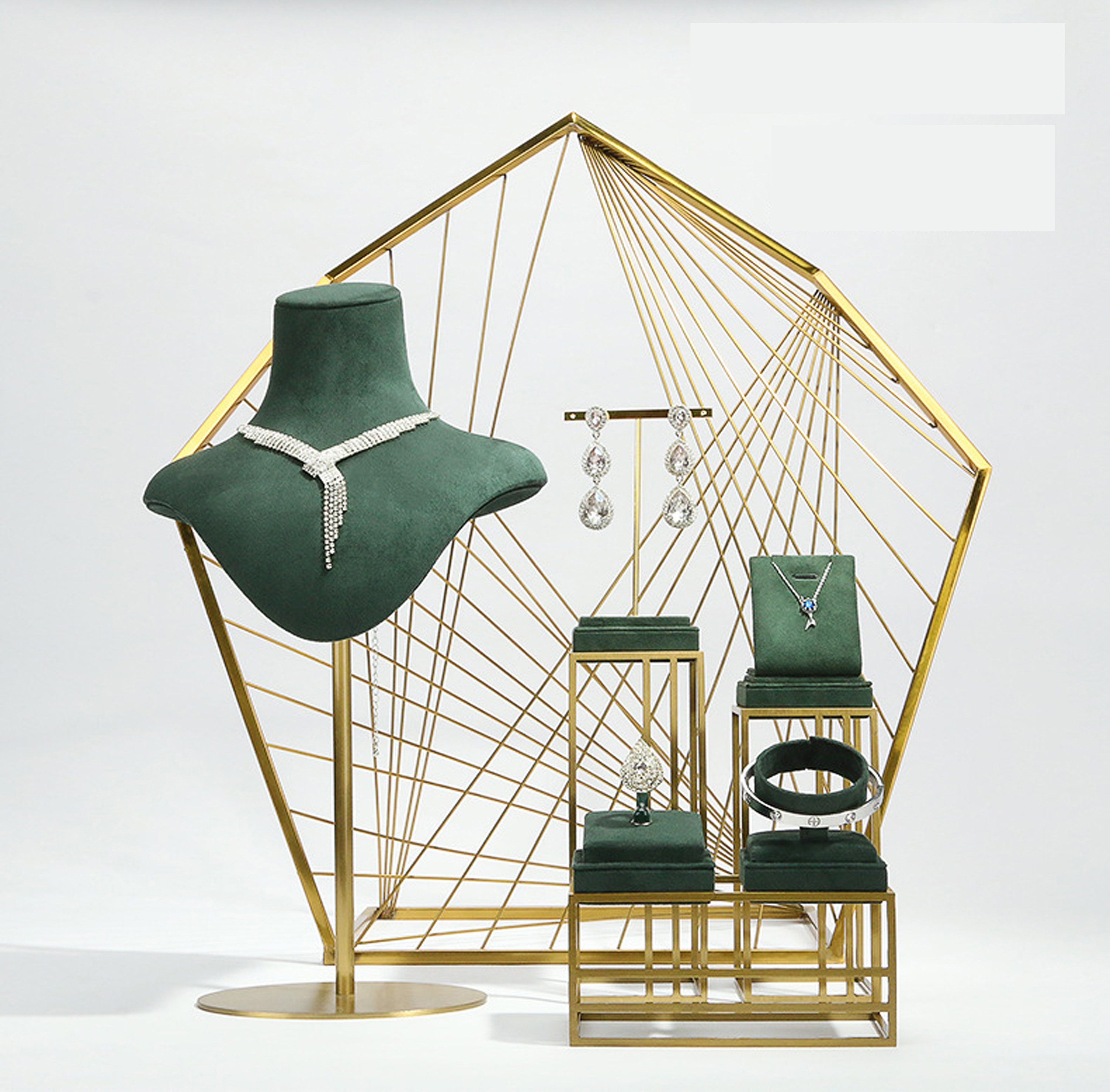 Dark Green Jewelry Display Set Velvet/metal Jewelry Display - Etsy