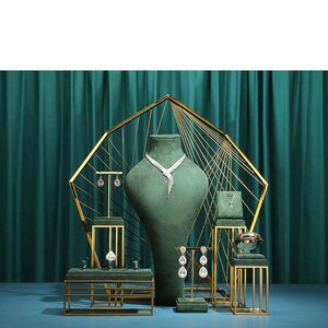 Dark Green Jewelry Display Set, Velvet/metal Jewelry Display, Watch ...