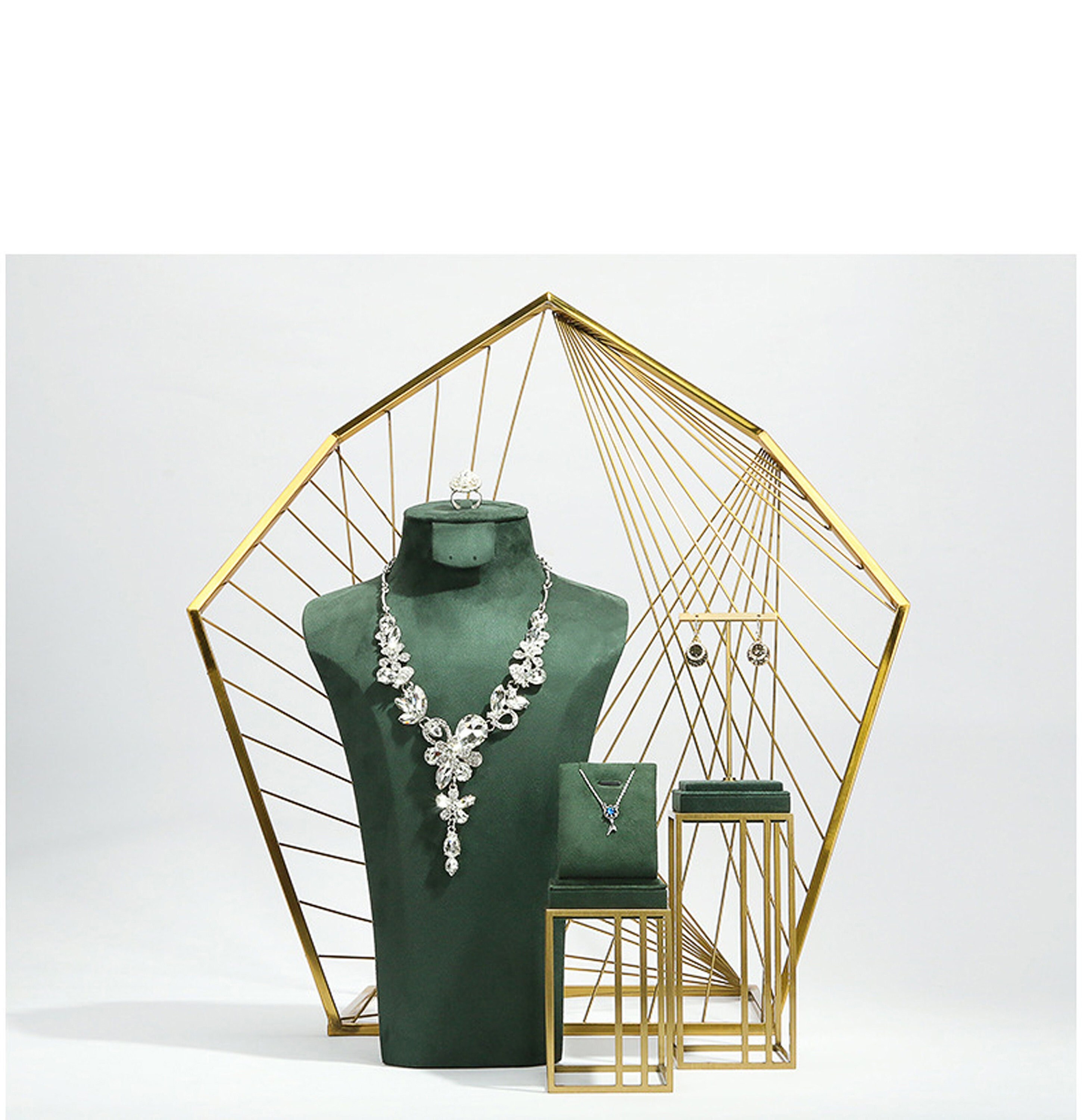 Dark Green Jewelry Display Set Velvet/metal Jewelry Display - Etsy