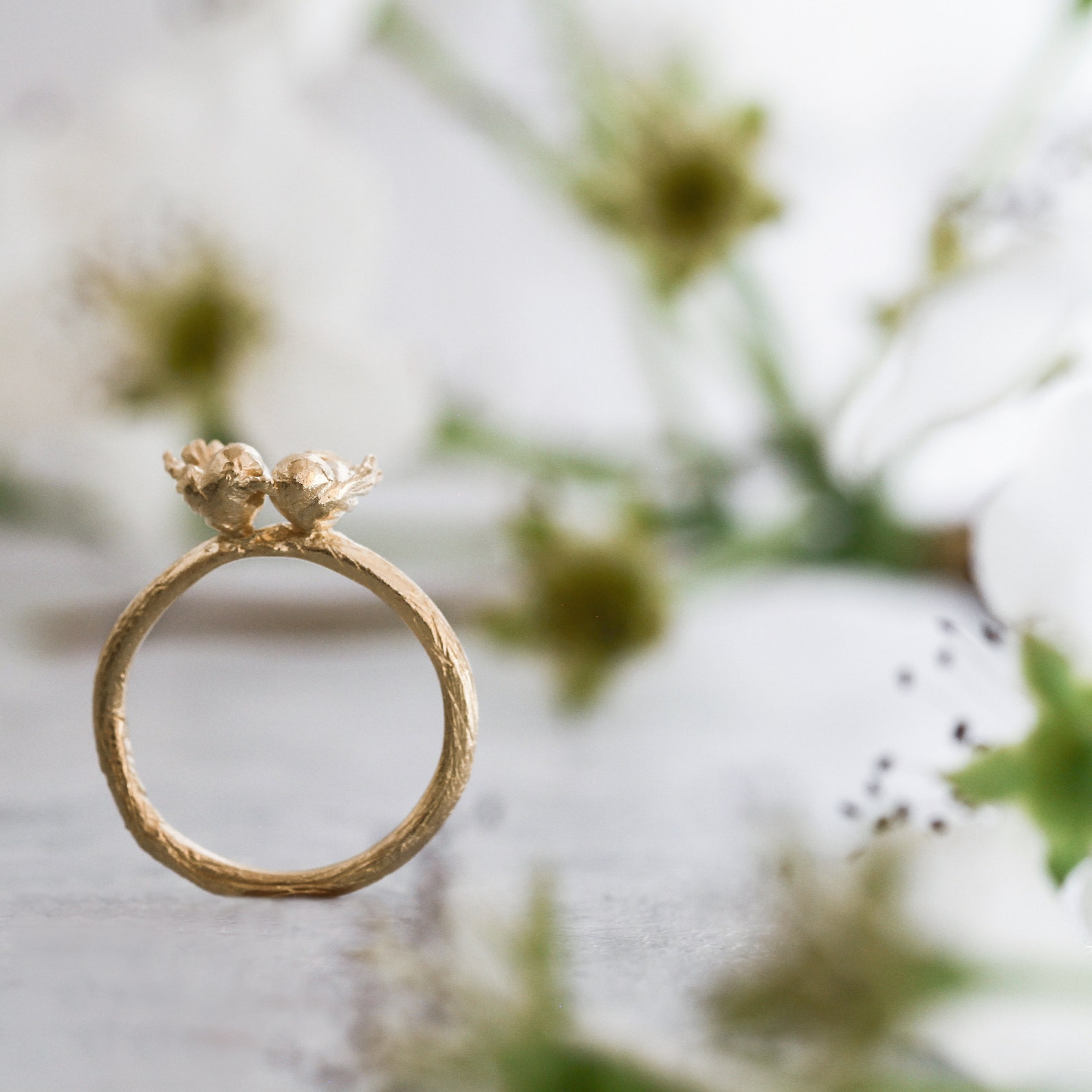 Love Ring, Nature Ring, Birds Ring, Romantic Ring, Woodland Ring, Gold ...