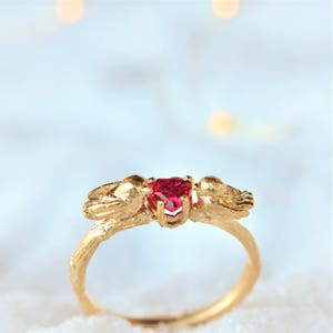 Birds Ring, Love Ring, Unique Gold Ring, Gold Filled Ring, Gemstone ...