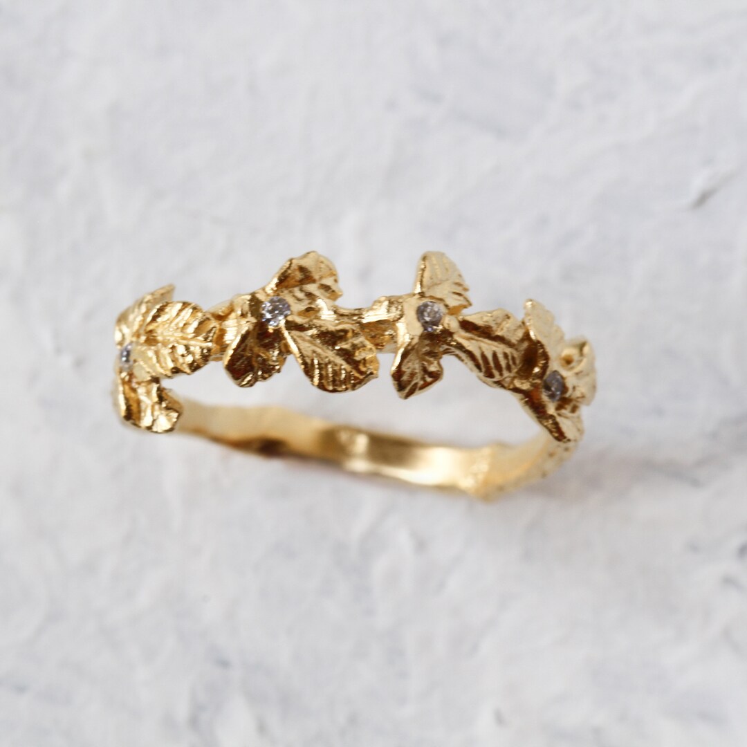 Gold Ring, Delicate Ring, Nature Ring, Romantic Ring, Woodland Ring ...