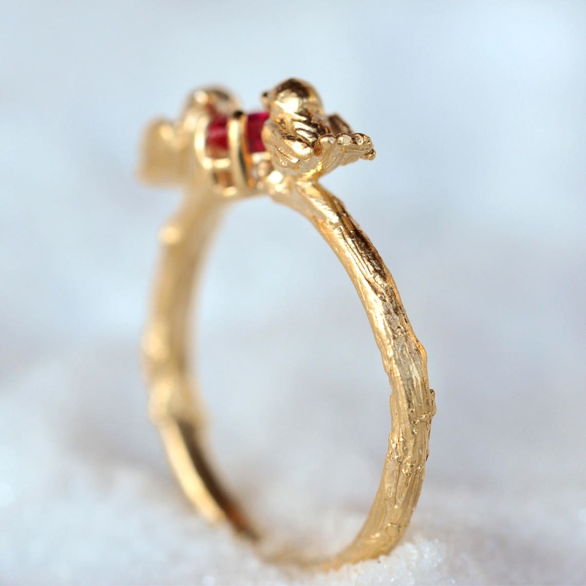 Birds Ring, Love Ring, Unique Gold Ring, Gold Filled Ring, Gemstone ...