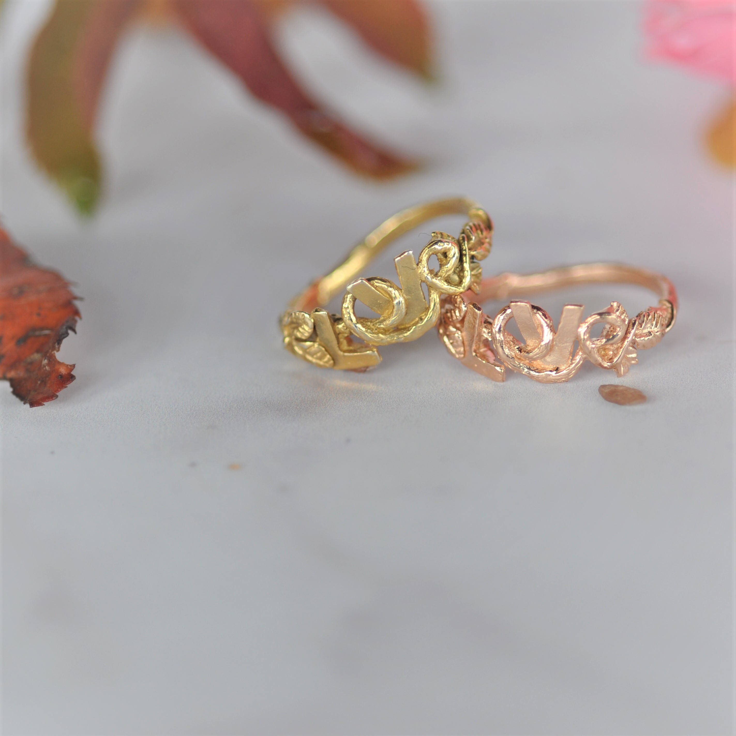 Love Ring Letters Rings Gold Love Ring Unique Gold Ring - Etsy