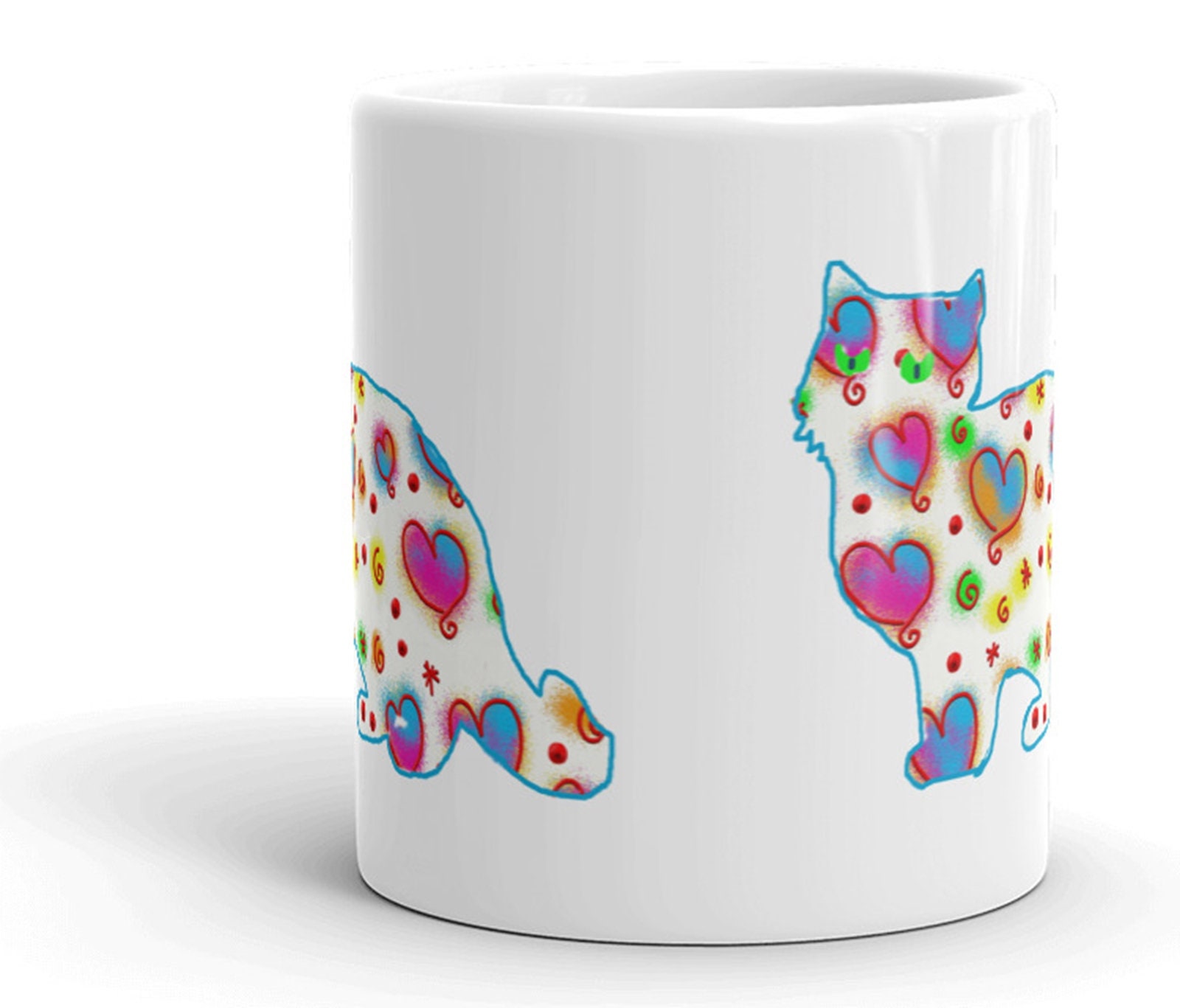 Cat Mug Design With Two Cats Around the Mug With Contemporary - Etsy