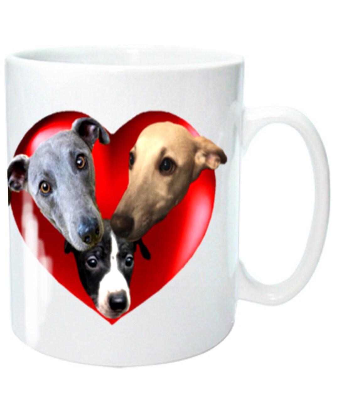 Whippet Mug Design With 3 Lovely Whippets in a Rich Red Heart Inc Puppy ...