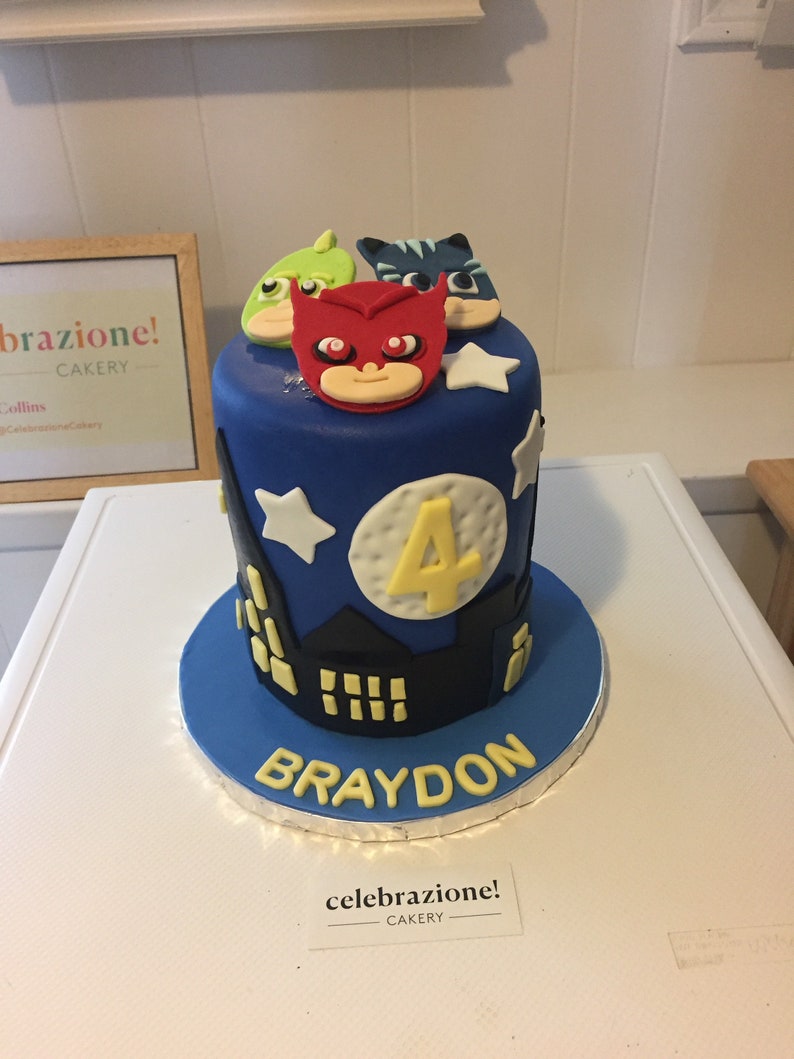 PJ Masks Fondant Cake Topper with catboy gekko and owlette. | Etsy