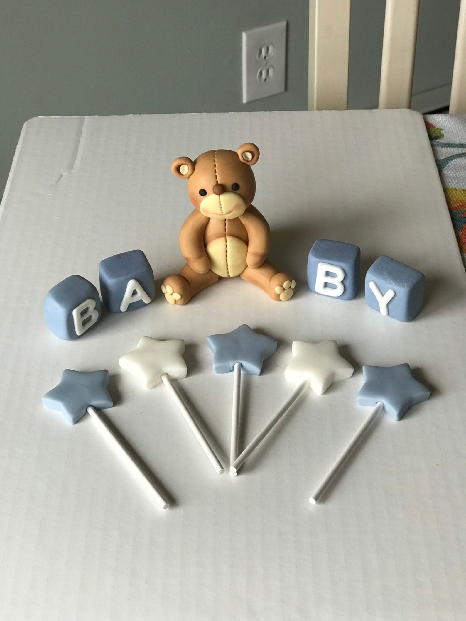 Teddy Bear Fondant Cake Topper Set for Babys First Birthday | Etsy