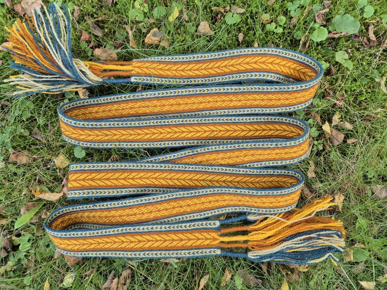 Wide Tablet Woven Wool Belt: Green Brown Folk Boho Sash - Etsy