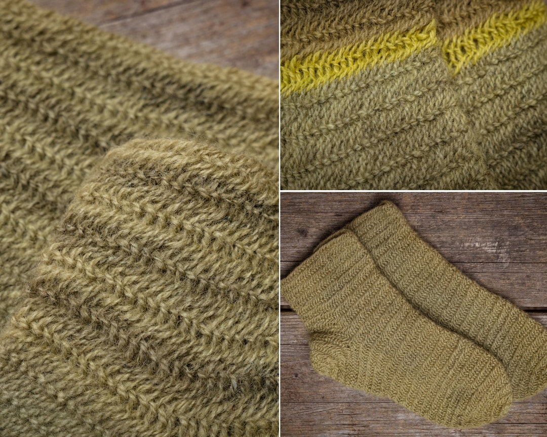 Nalbind Socks Sizes EU45/US12. Wool Dyed With Birch Leaves. Warm Viking ...