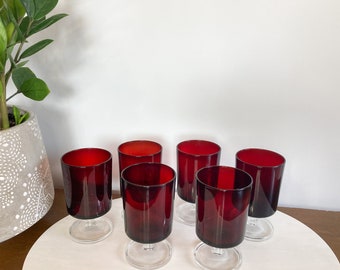 Vintage Ruby Red Wine Glass, Set of 4 Red Glassware, Barware, Holiday ...
