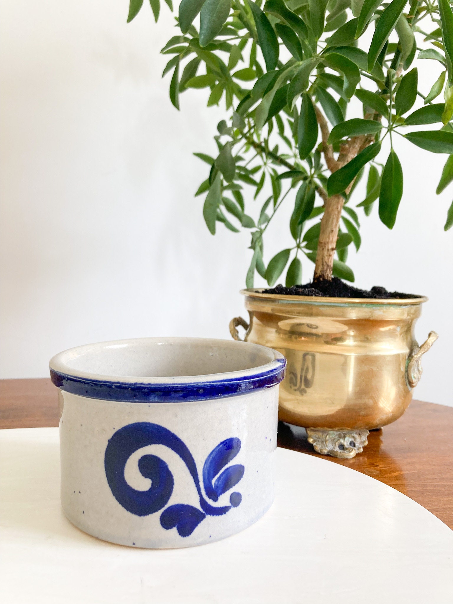 Vintage Blue Flower Crock Dish Hand Painted Pottery Bowl - Etsy