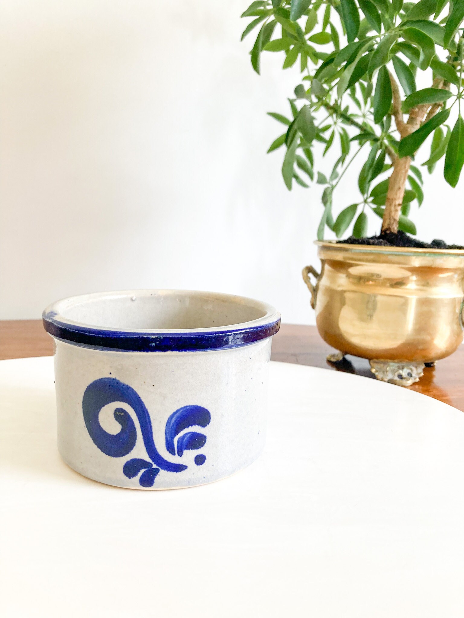 Vintage Blue Flower Crock Dish Hand Painted Pottery Bowl - Etsy