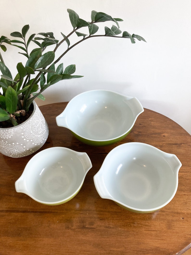 Vintage Pyrex Verde Nesting Bowls Cinderella Mixing Bowls Set of 3 ...