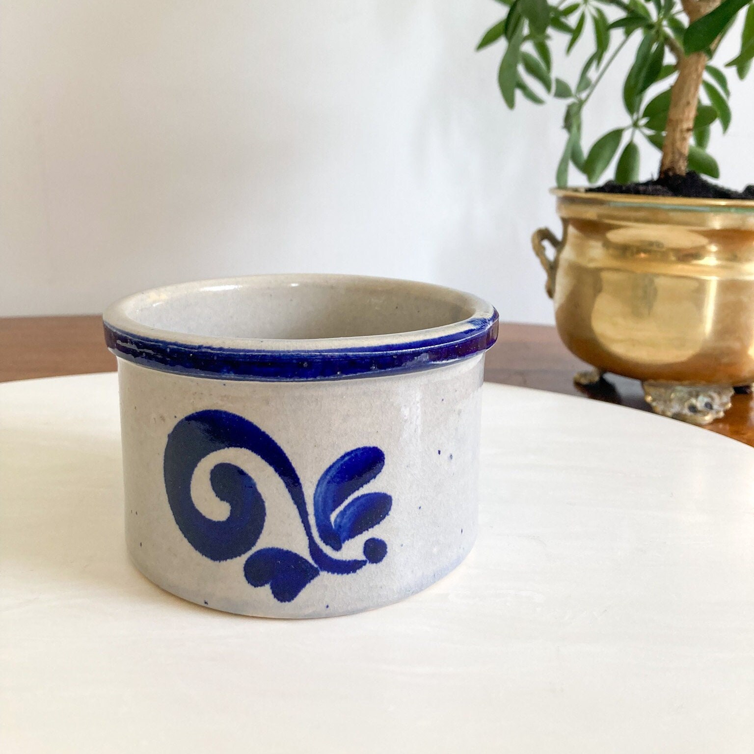 Vintage Blue Flower Crock Dish Hand Painted Pottery Bowl - Etsy
