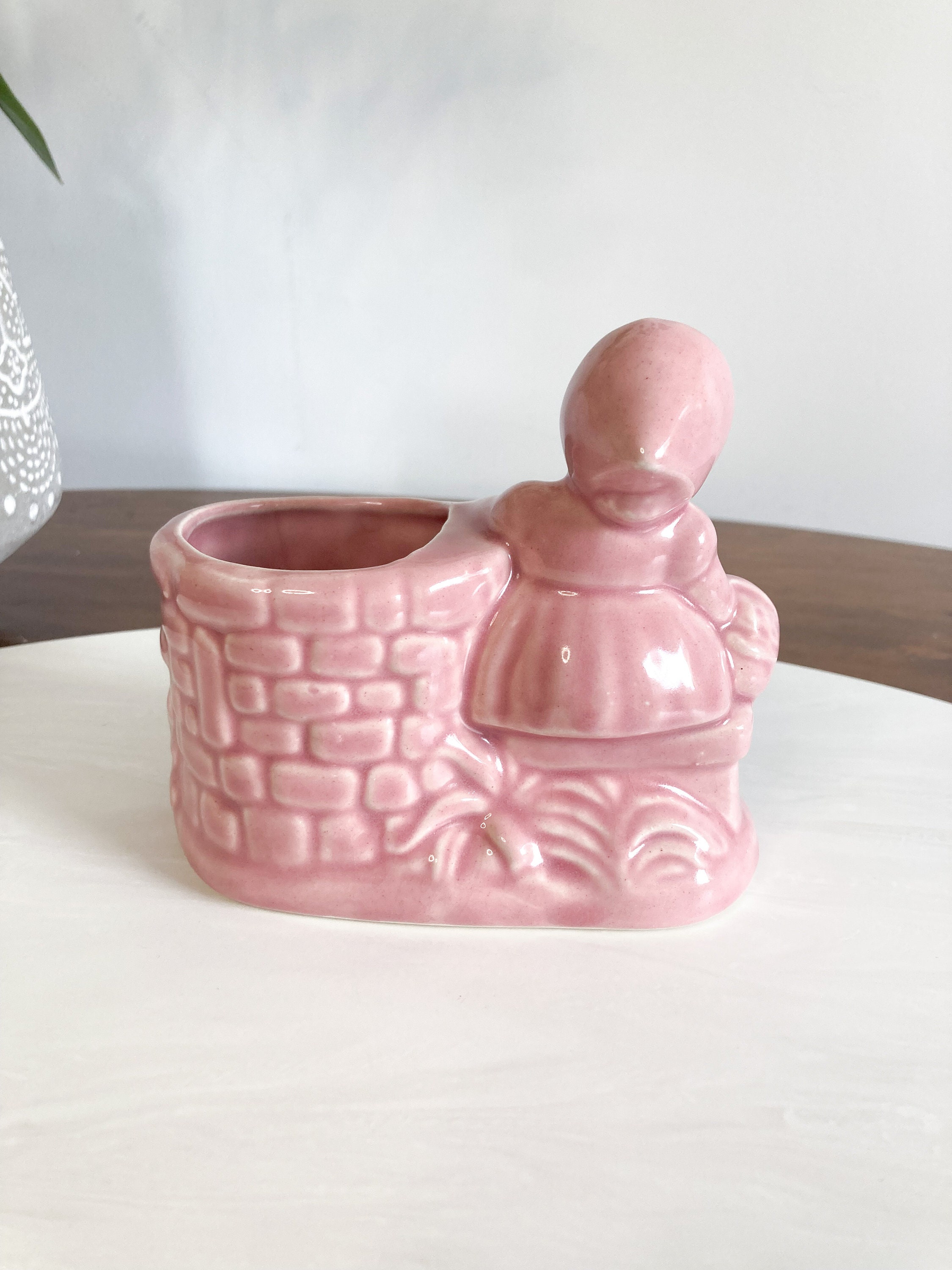 Vintage Pottery Planter Pink Pottery Girl Wishing Well - Etsy