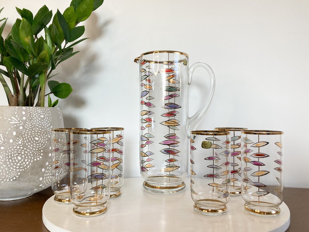 Vintage Crystal Pitcher With 6 Glasses Gold Rimmed Bohemia Crystal - Etsy