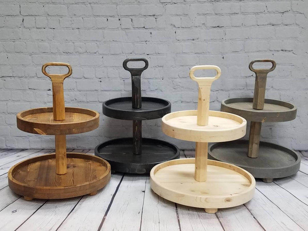 Tiered Tray/large Wood Round 2 Tier Tray/farmhouse Tiered Tray/rustic ...